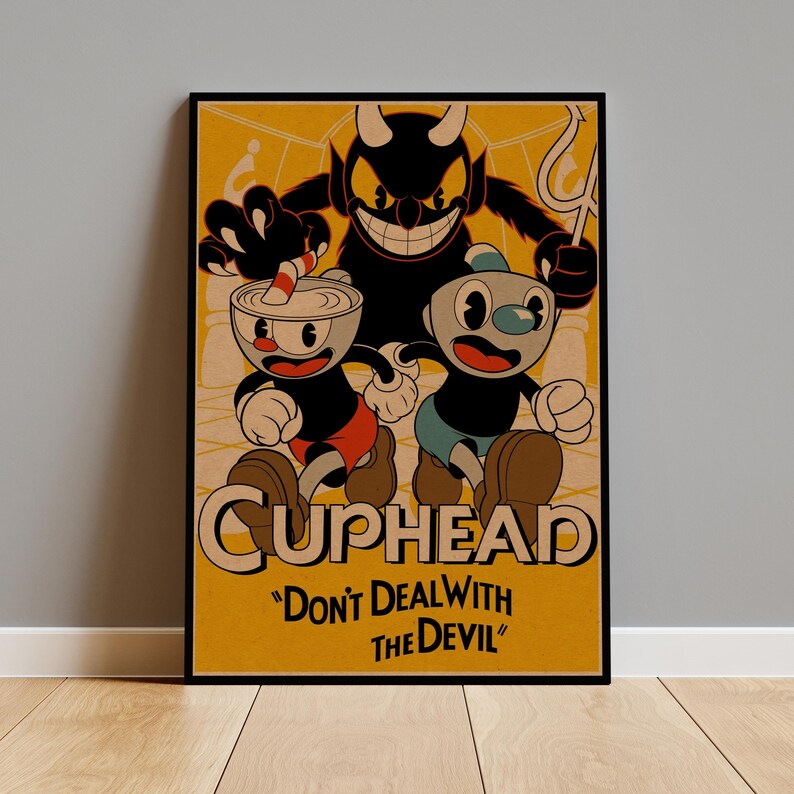 Cuphead Kraft Paper Poster | Retro Video Game Art Print - Etsy UK