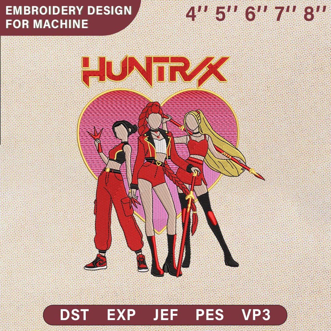 Huntrx Kpop Girl Group Embroidery Design, Demon Hunter Squad, Anime ...