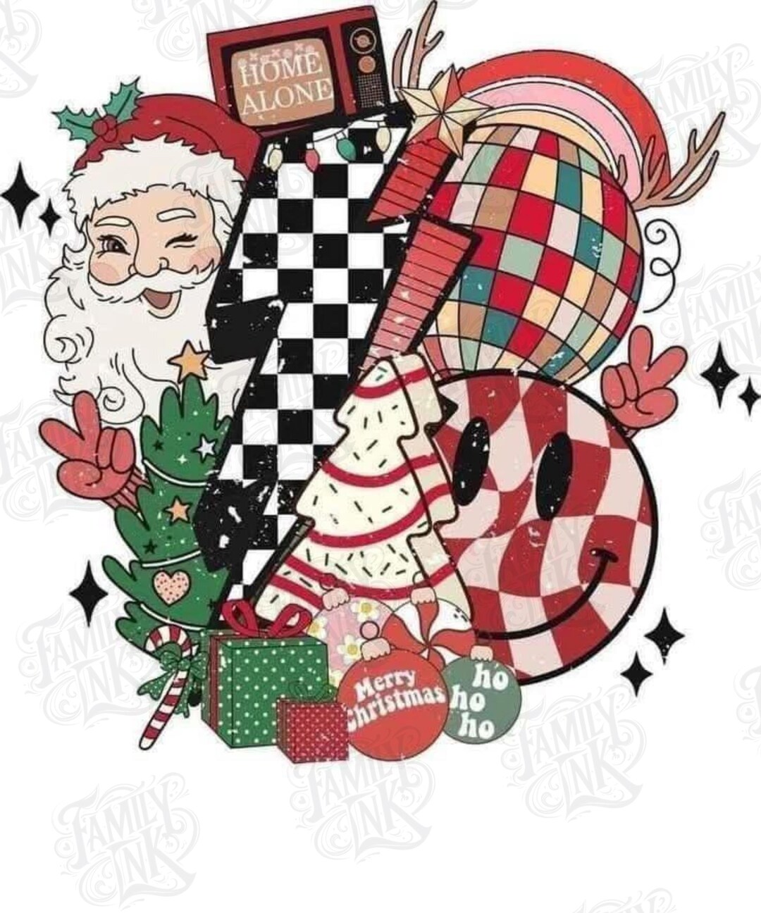 2 Retro Christmas Collage Png's |santa Smiley Face, Checkered Lightning ...