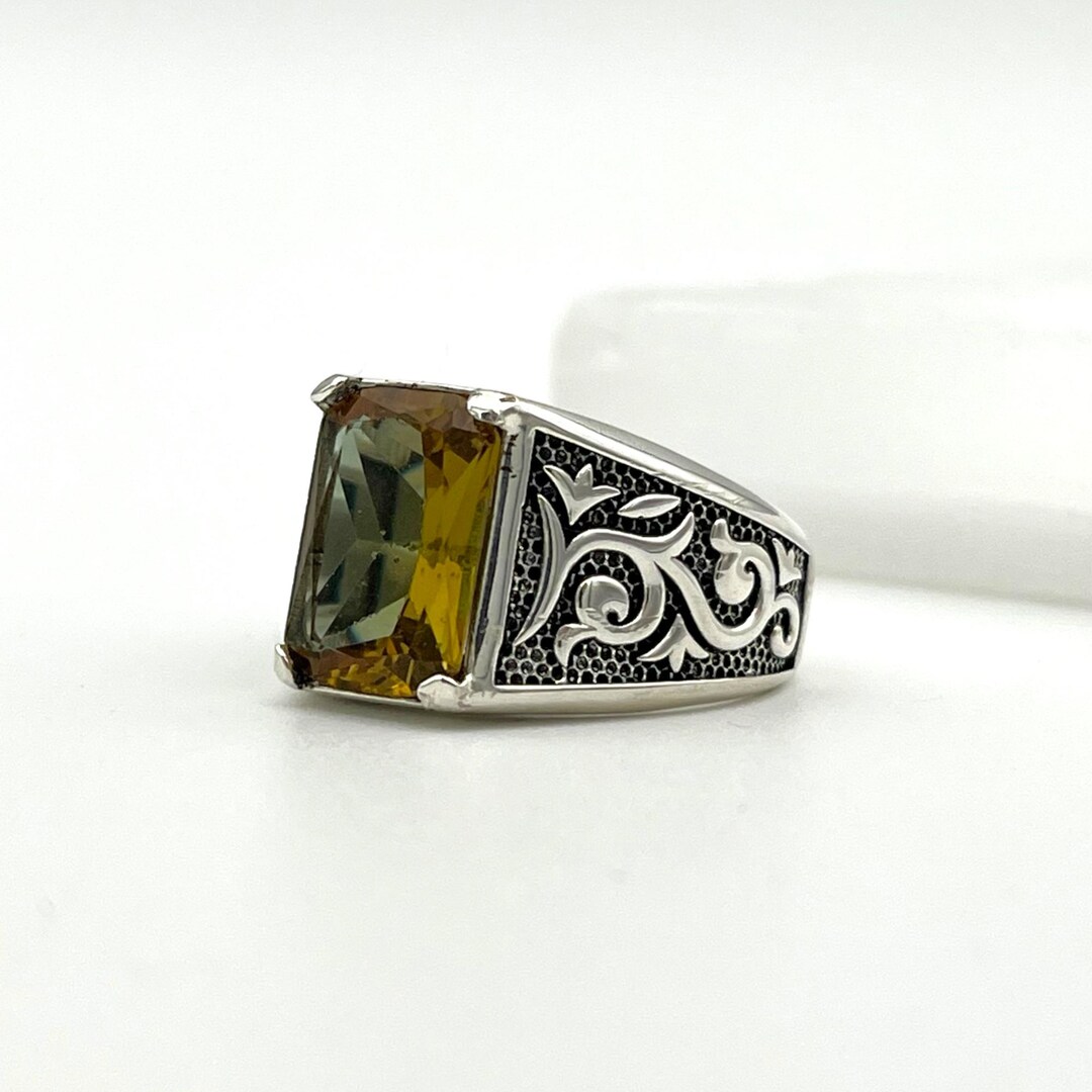 Color Shifting Sultanit Ring for Him: Floral Design Sterling Silver ...