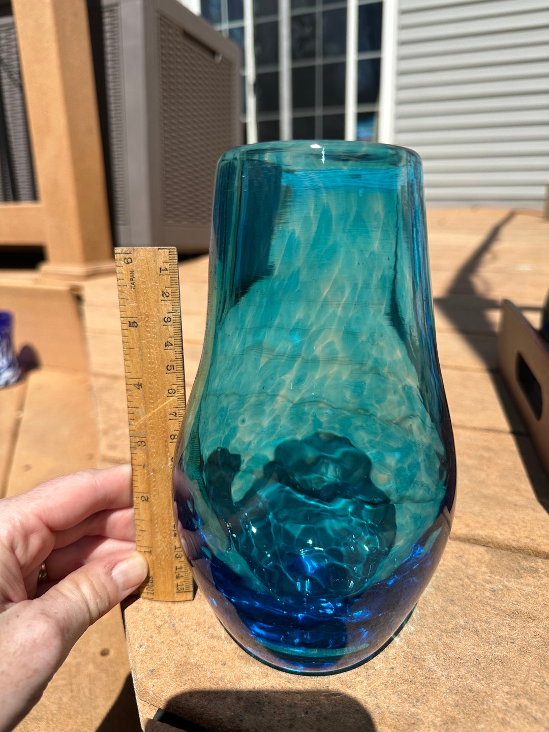 Clear Turquoise Vase. Large. “michigan Waters.” Handmade Blown Glass ...