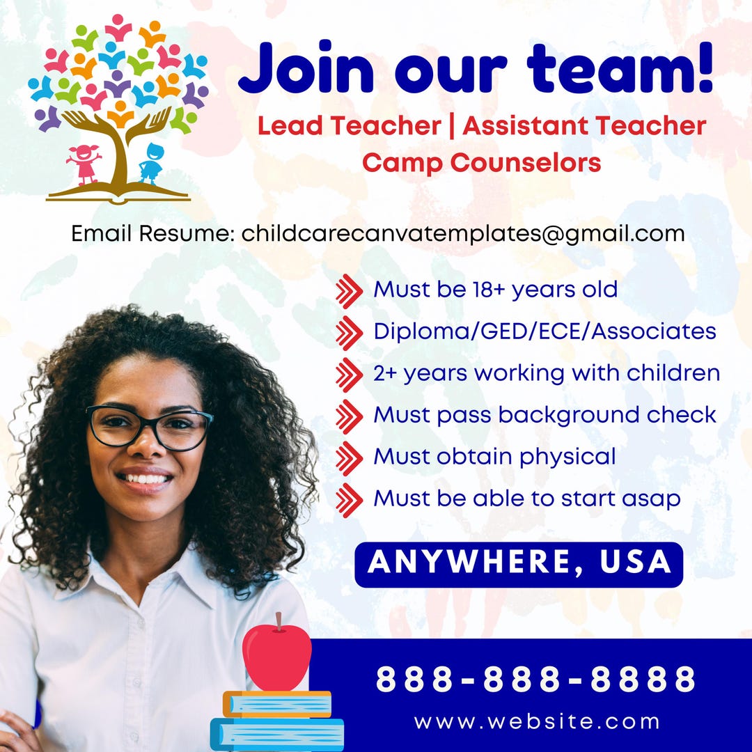 Childcare CANVA Template for HIRING: 100% Editable Template for Daycare ...