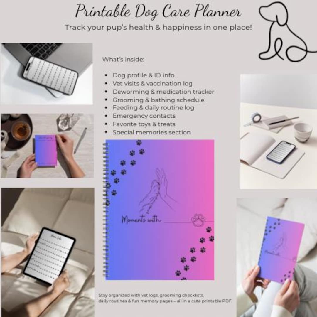 Printable Dog Care Journal, Pet Health Tracker, Puppy Planner, Digital ...