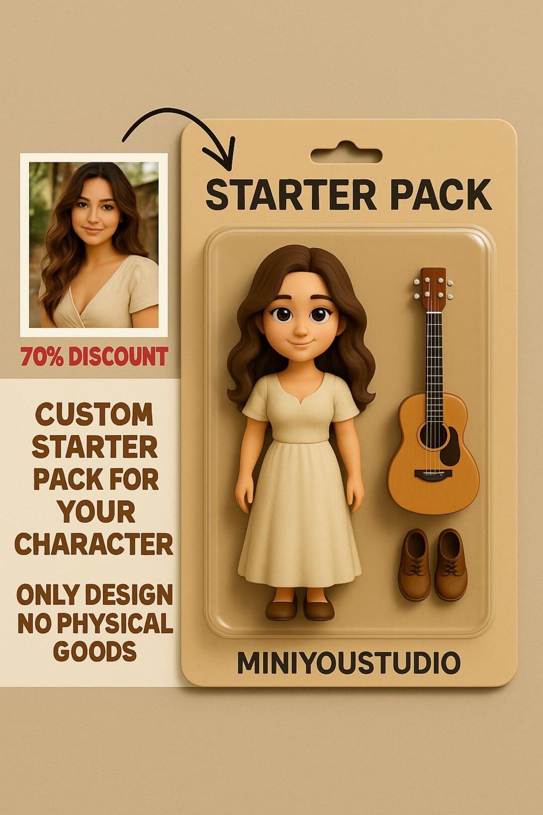 Custom Female Starter Pack – Personalized Cartoon Portrait With Guitar ...
