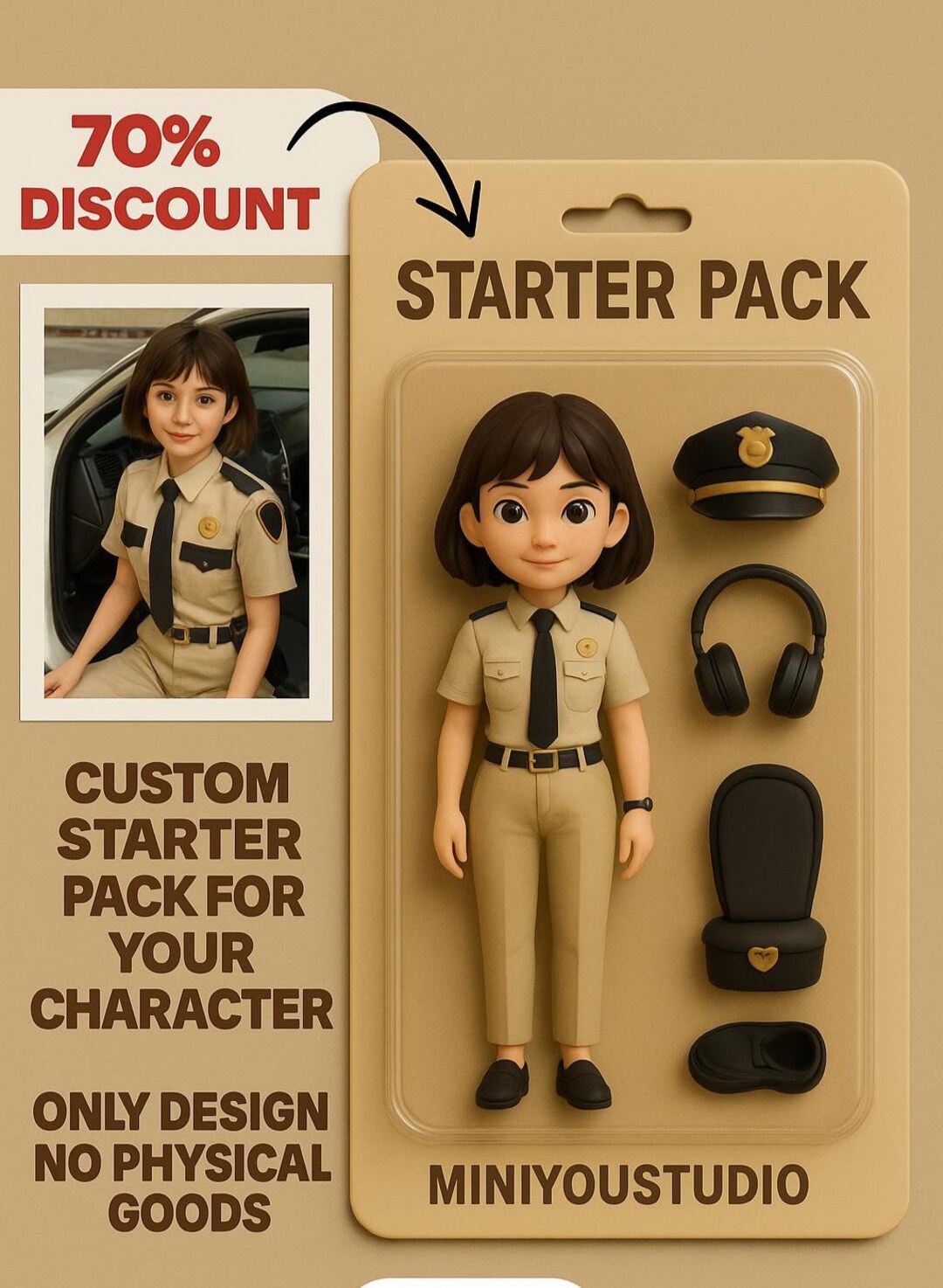 Custom Female Police Starter Pack Cartoon Portrait Personalized Officer ...