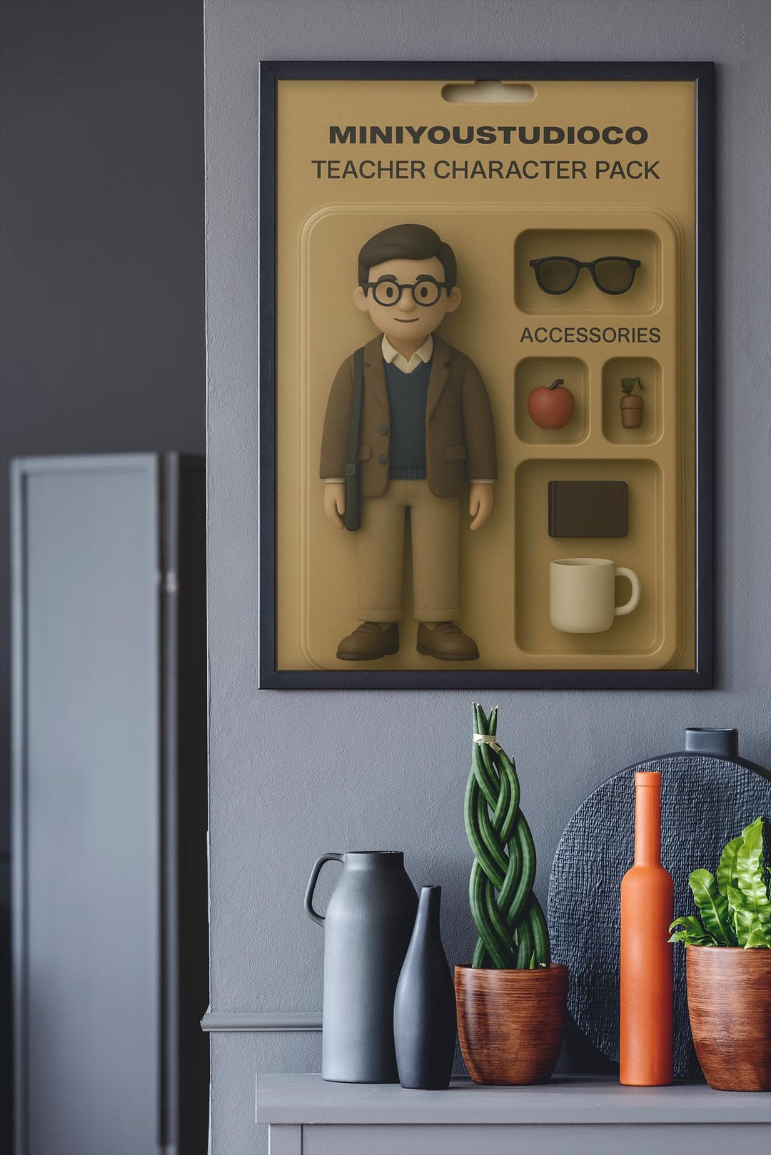 Custom Teacher Starter Pack Cartoon Male Portrait With Book Apple and ...
