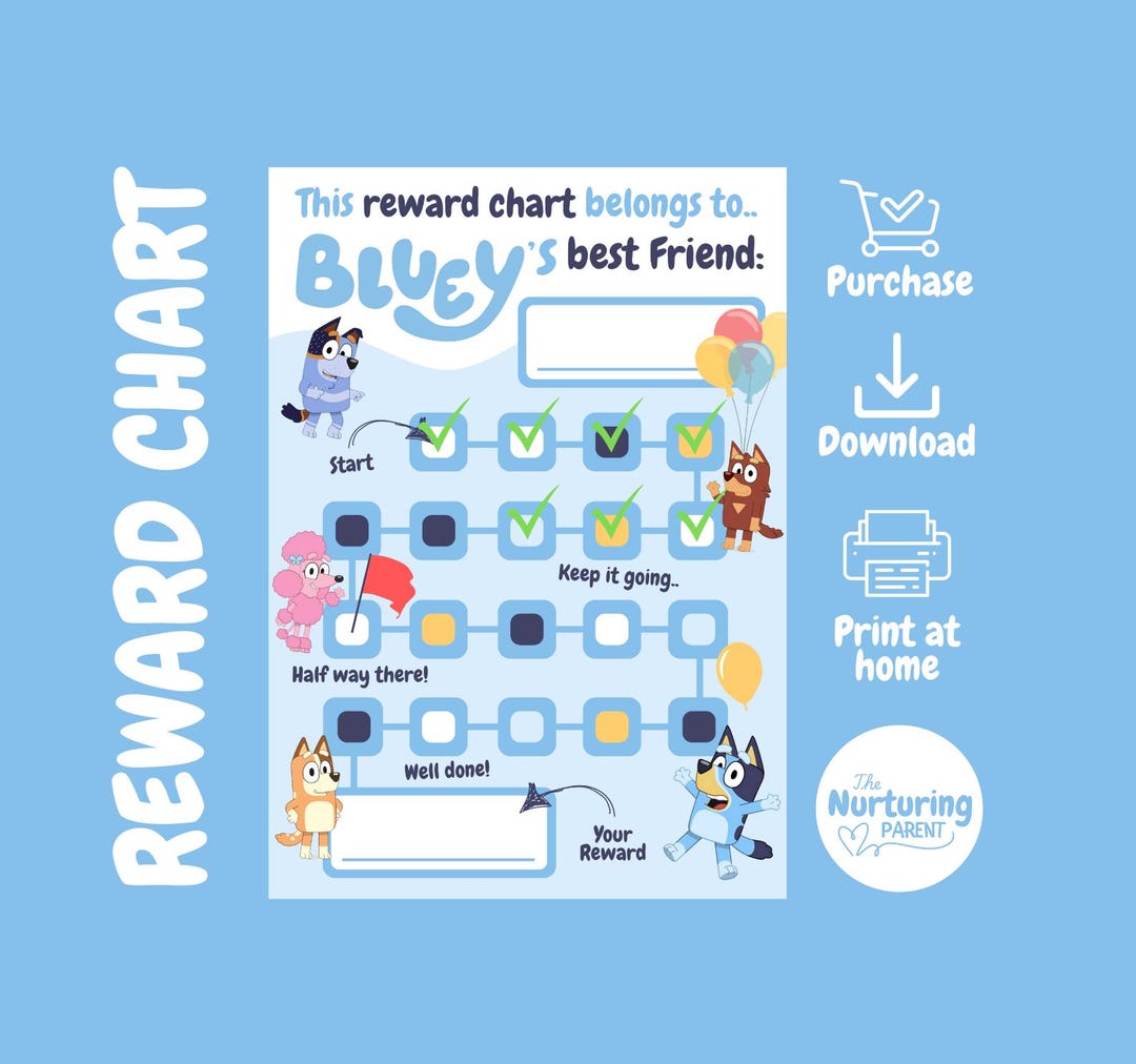 Reward Chart for Kids | Bluey Printable Behavior Chart | Reward and ...