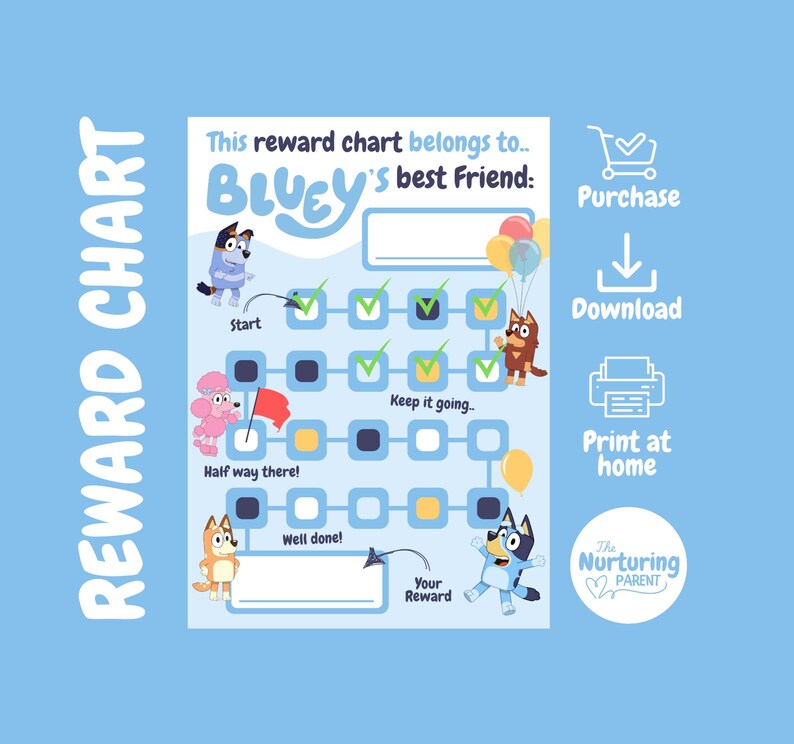 Reward Chart for Kids | Bluey Printable Behavior Chart | Reward and ...