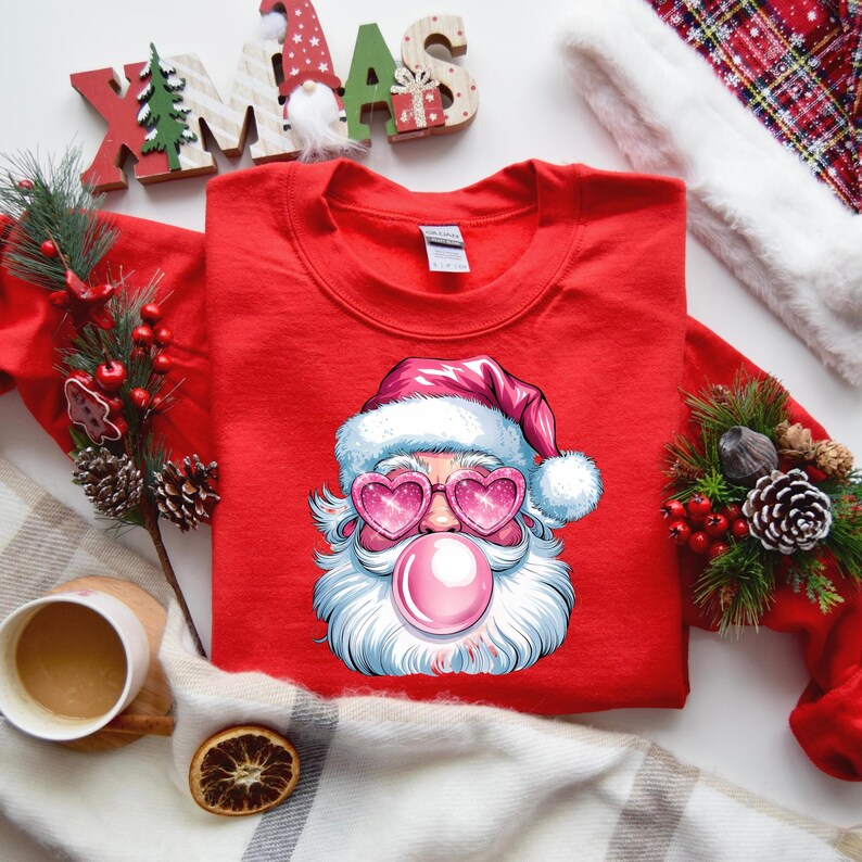 Funny Santa Bubble Gum Christmas Sweatshirt, Heart Sunglasses - Etsy UK