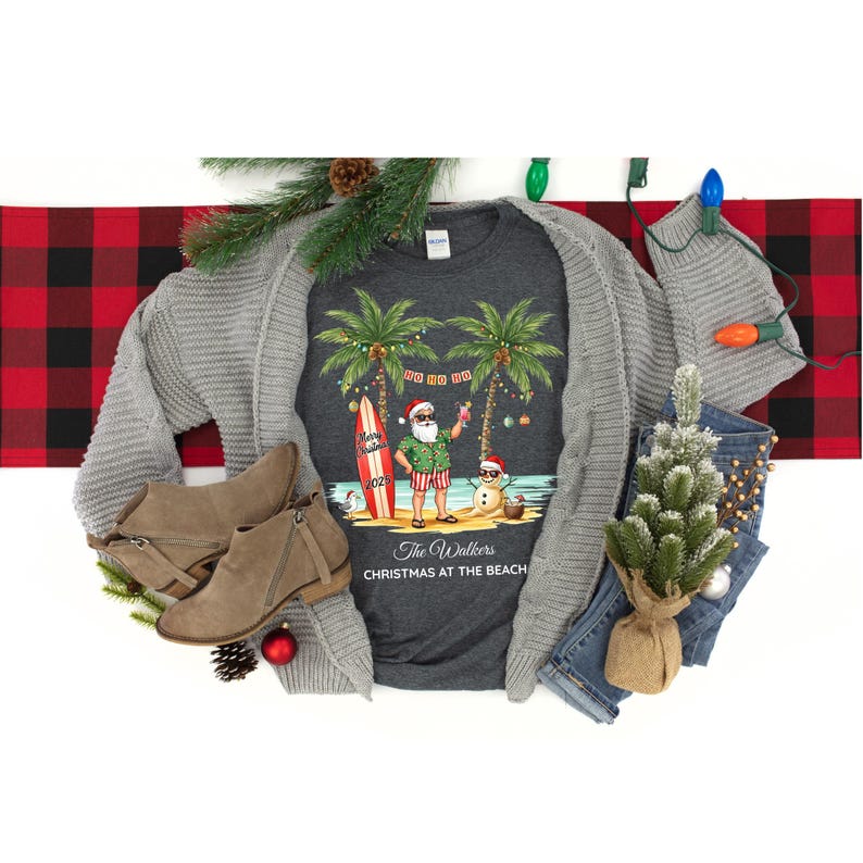Personalized Christmas at the Beach T-shirt, Custom Family Vacation Tee ...