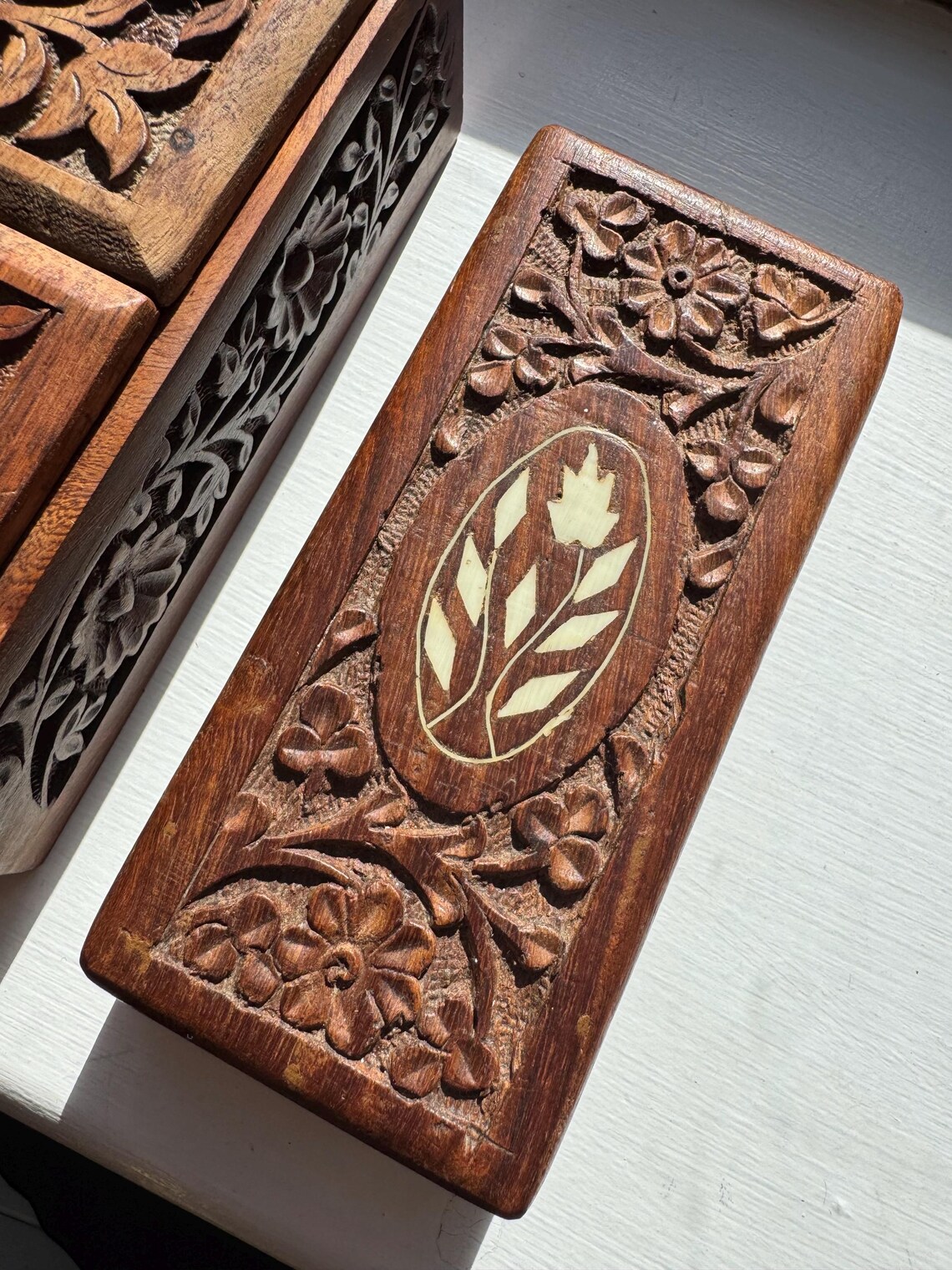 Hand Carved Wooden Trinket Box, Handmade Acacia Wood Jewellery ...