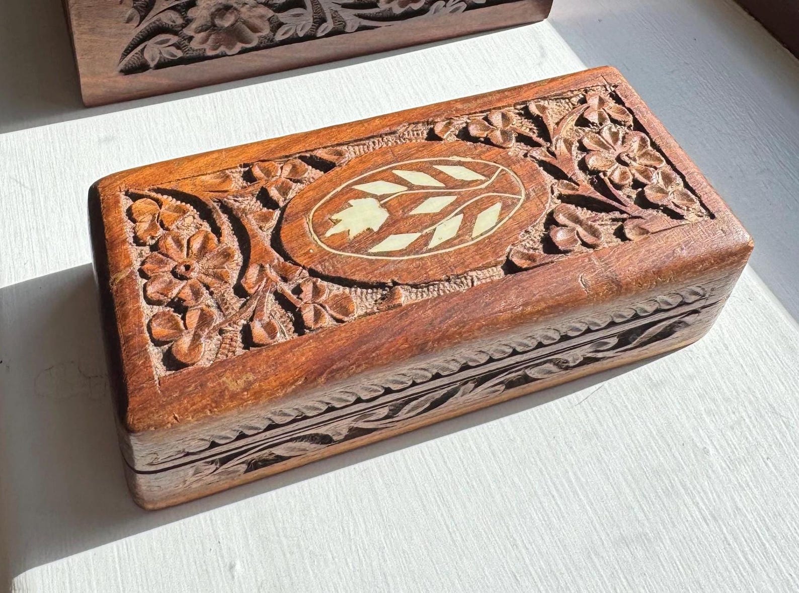 Hand Carved Wooden Trinket Box, Handmade Acacia Wood Jewellery ...
