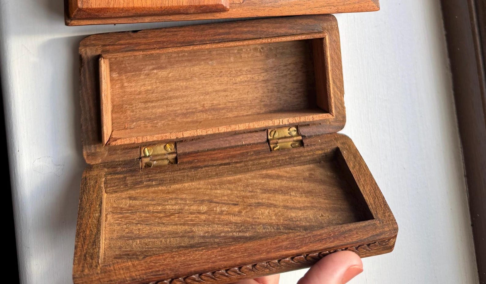 Hand Carved Wooden Trinket Box, Handmade Acacia Wood Jewellery ...
