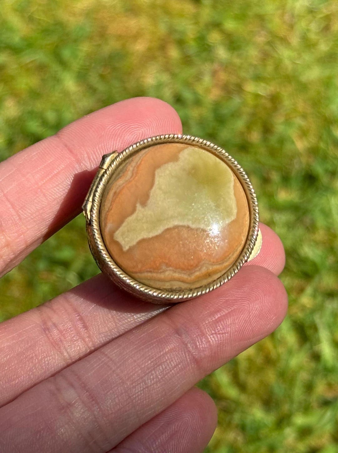Vintage Gold Pill Box With Marble Effect Top, Hand-etched Floral Detail ...