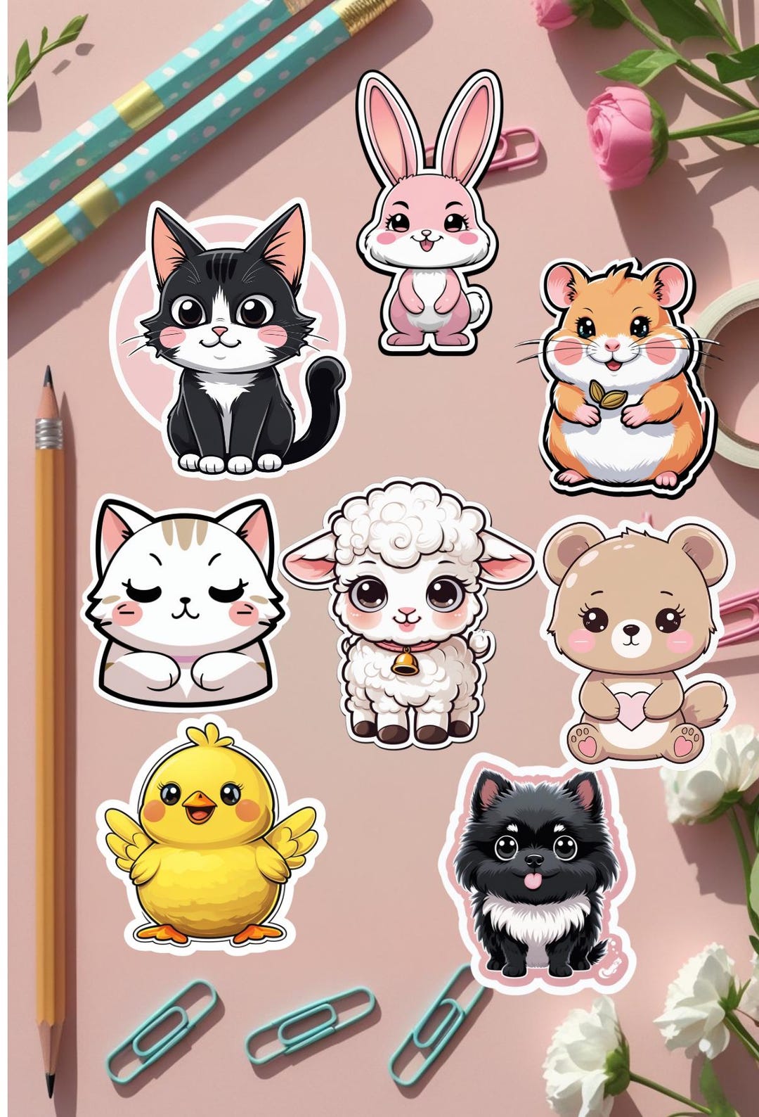 Aniteez Fan Art Sticker Pack (8 Pcs) – Cute Kawaii Animal Faces – Bunny ...