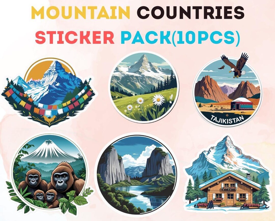 Mountain Countries Sticker Pack: Hiking Adventure Travel Decals - Etsy