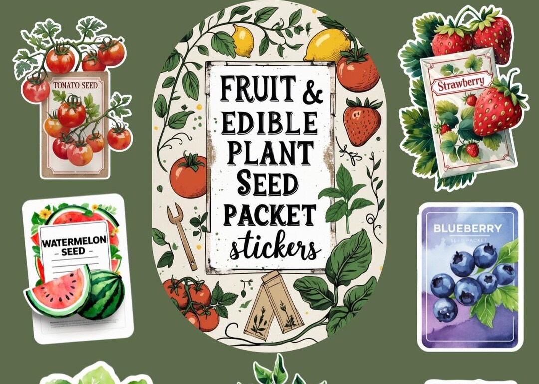 Vintage Seed Packet Stickers: Watercolor Fruit & Vegetable Garden ...