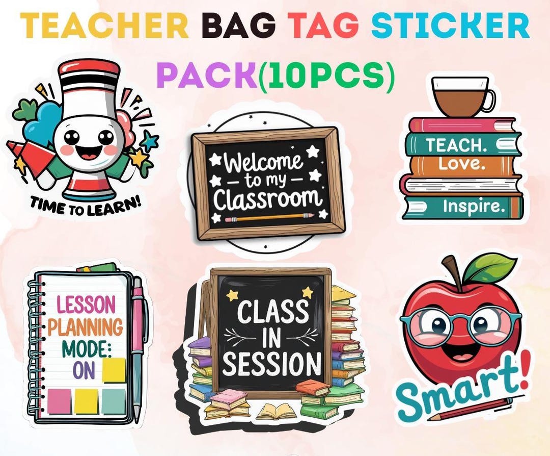 Teacher Bag Tag Sticker Pack – Cute Mini Teacher Stickers for Bag Tags ...