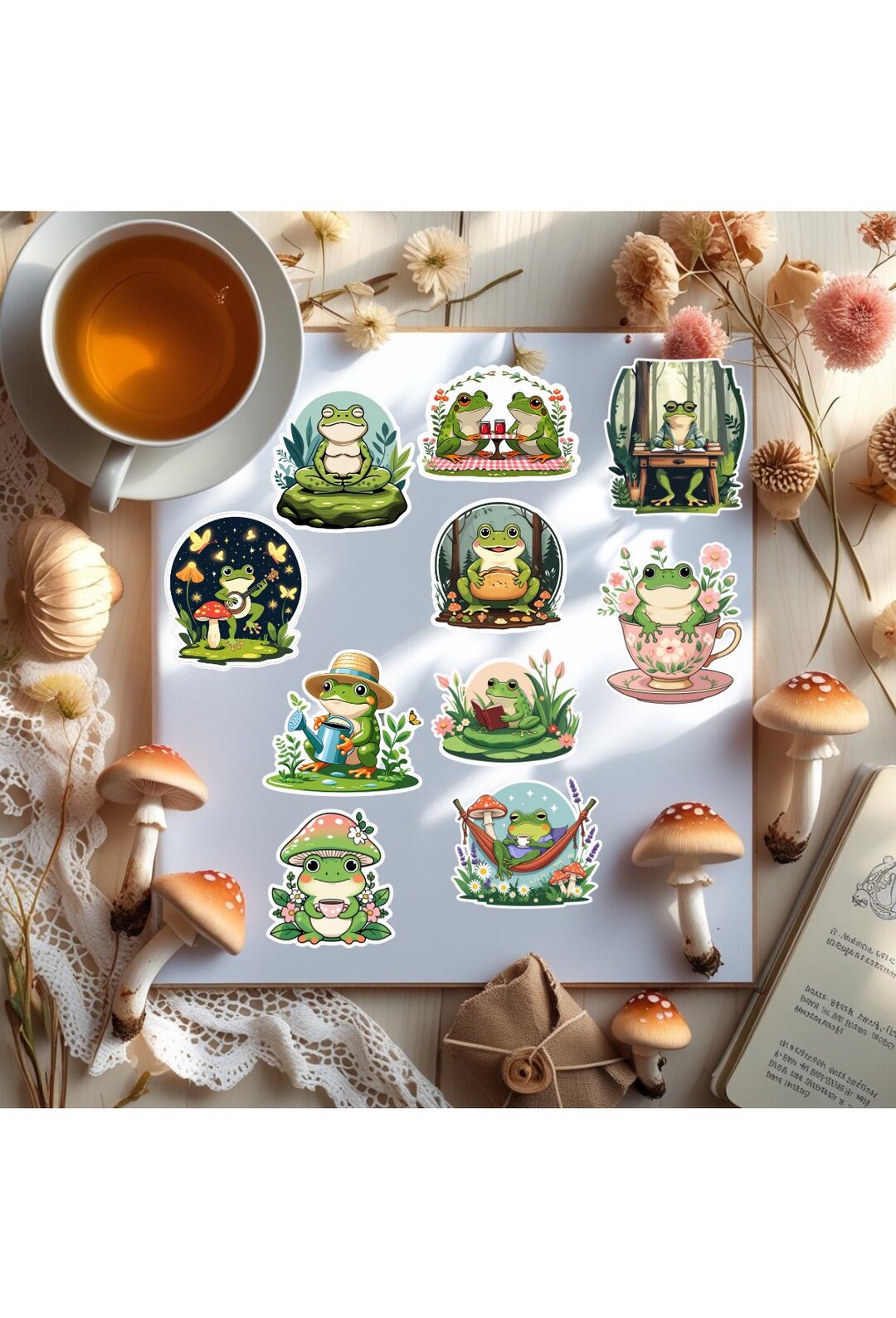 Cottagecore Frog Sticker Pack – 10 Cute Aesthetic Vinyl Stickers ...