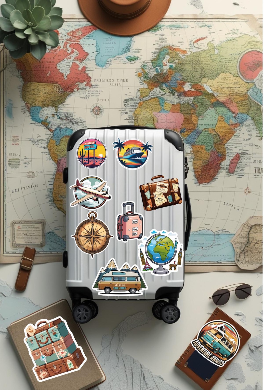 Retro Travel Sticker Pack – 10 Aesthetic Vintage Luggage Stickers for ...