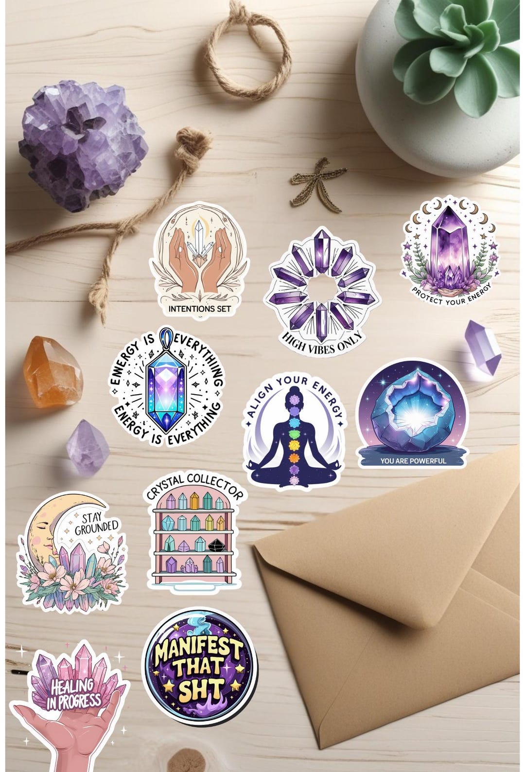 Crystals & Energy Vibes Vinyl Sticker Pack – 10 Mystical Crystal ...