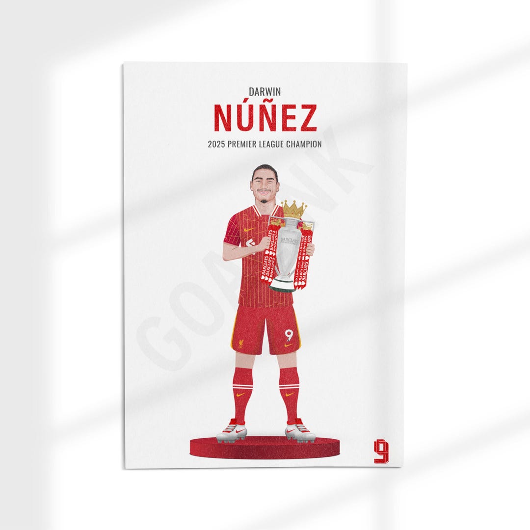 Darwin Nunez Poster – Premier League Champion 2025 Art | Liverpool FC ...
