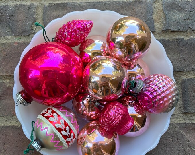Pink Antique Ornaments . Lot of TEN . Pink Chinoiserie . Pink Christmas ...