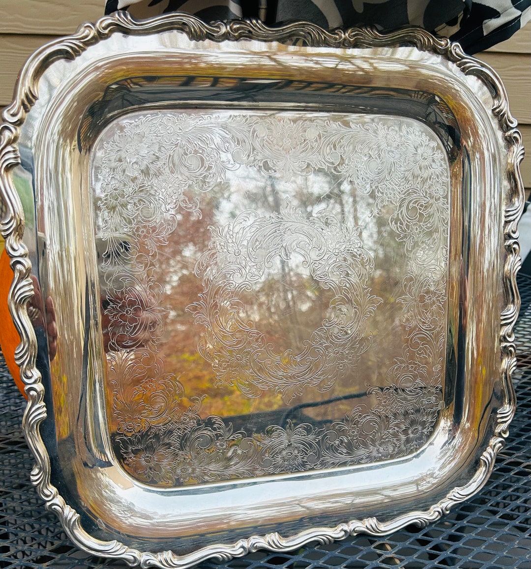 Oneida Silver Serving Tray: Stamped Square Tray, Grandmillennial Decor ...