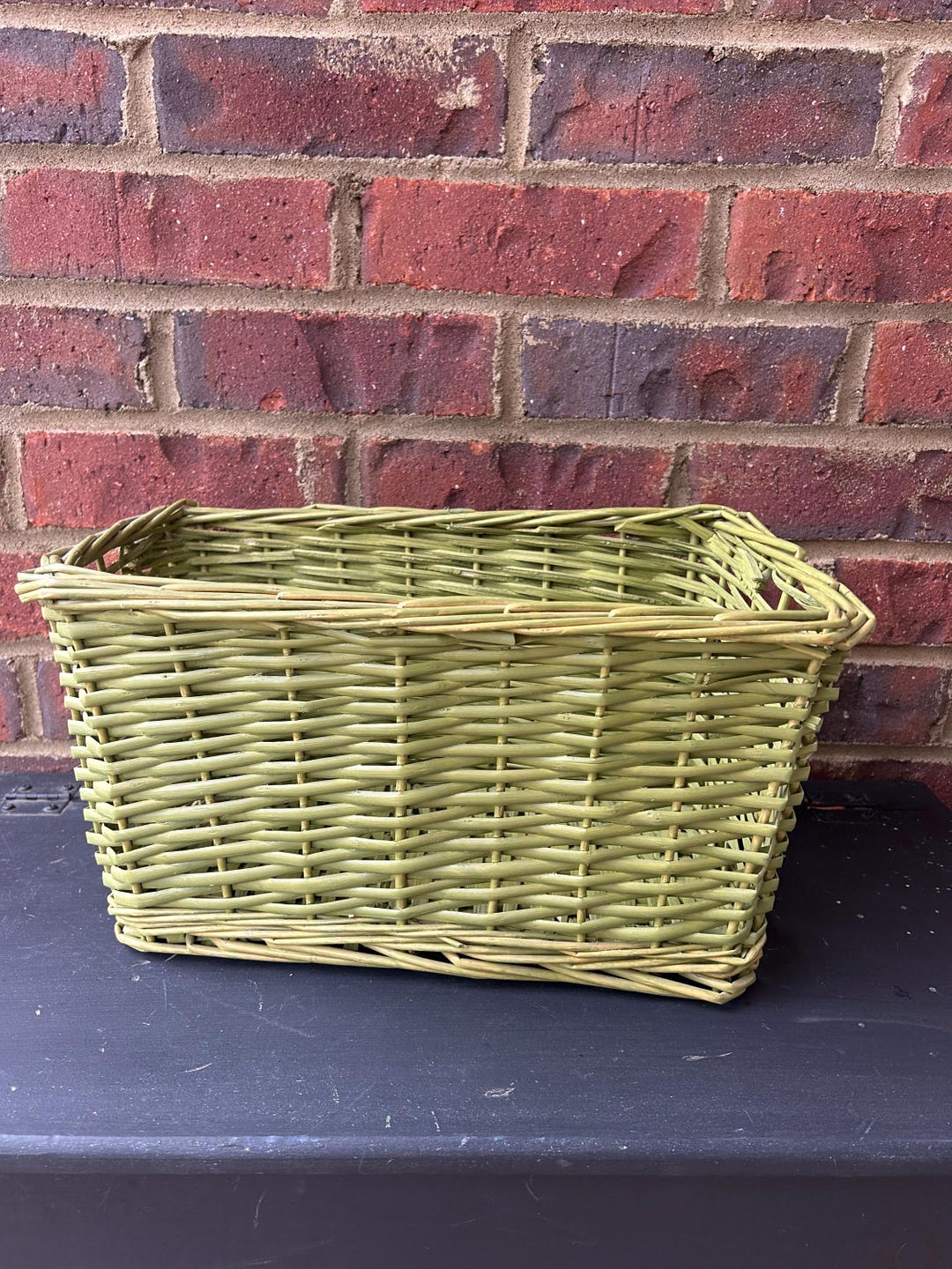 Green Wicker Basket . Vintage Basket . Gift for Her . Grandmillenial ...