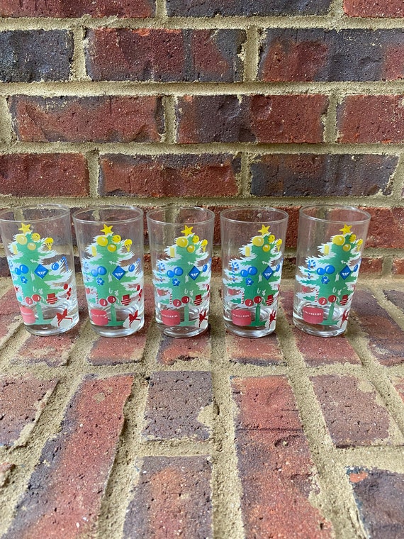 Set Of Christmas Glasses Set Of 5 Vintage Christmas Etsy