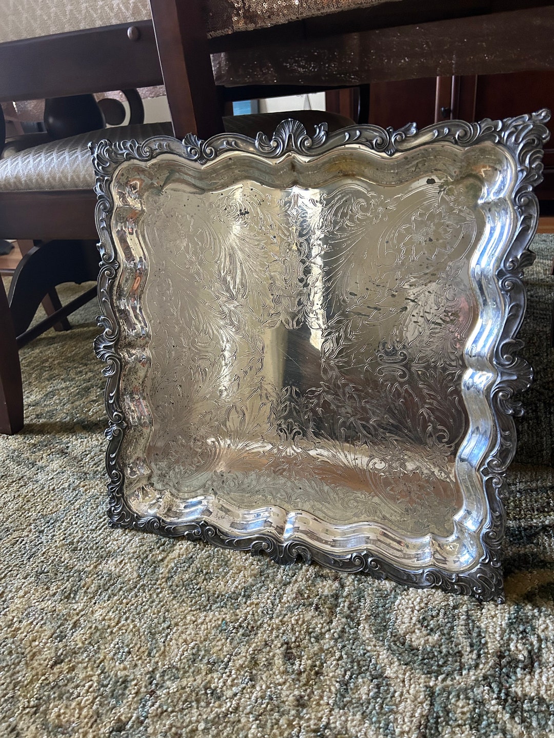 Silver Square Tray . Chinoiserie Chic . Antique Silver Tray . Silver ...