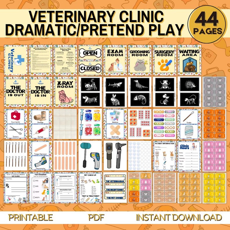 Veterinary Clinic Pretend Play Printable – 44 Pages Vet Clinic Dramatic ...