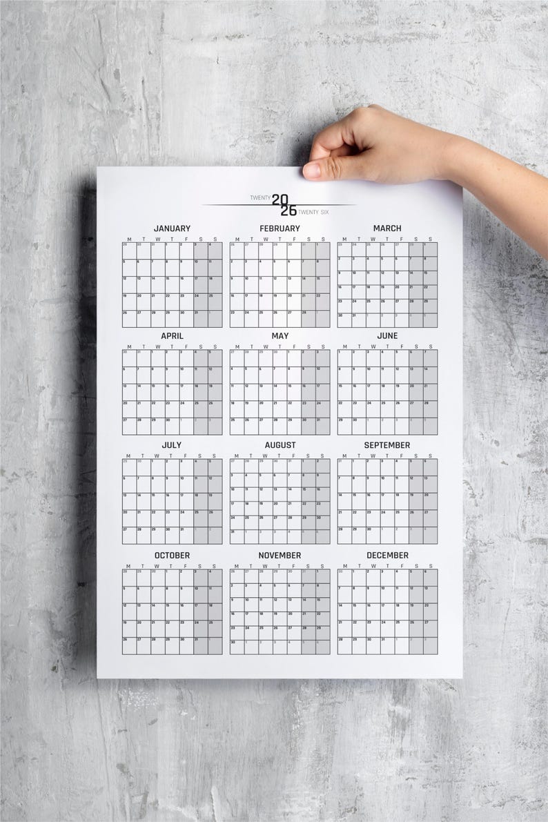2026 Wall Calendar Printable: Minimalist Monthly Planner (A1, A2, A3 ...