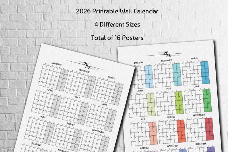 2026 Wall Calendar Printable: Minimalist Monthly Planner (A1, A2, A3 ...