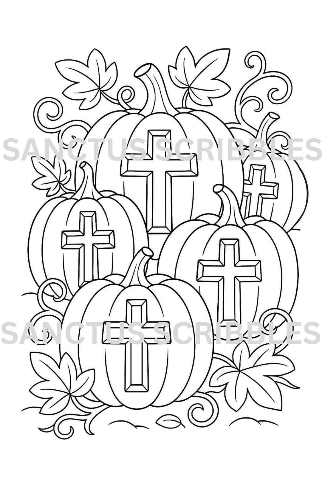 Christian Pumpkin Patch Coloring Page | Fall Autumn Religious Coloring ...