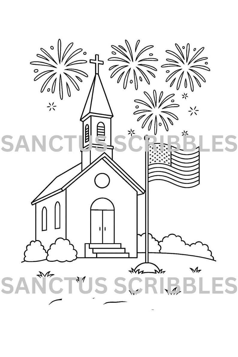 Catholic 4th of July Coloring Page | Church | American Flag With ...