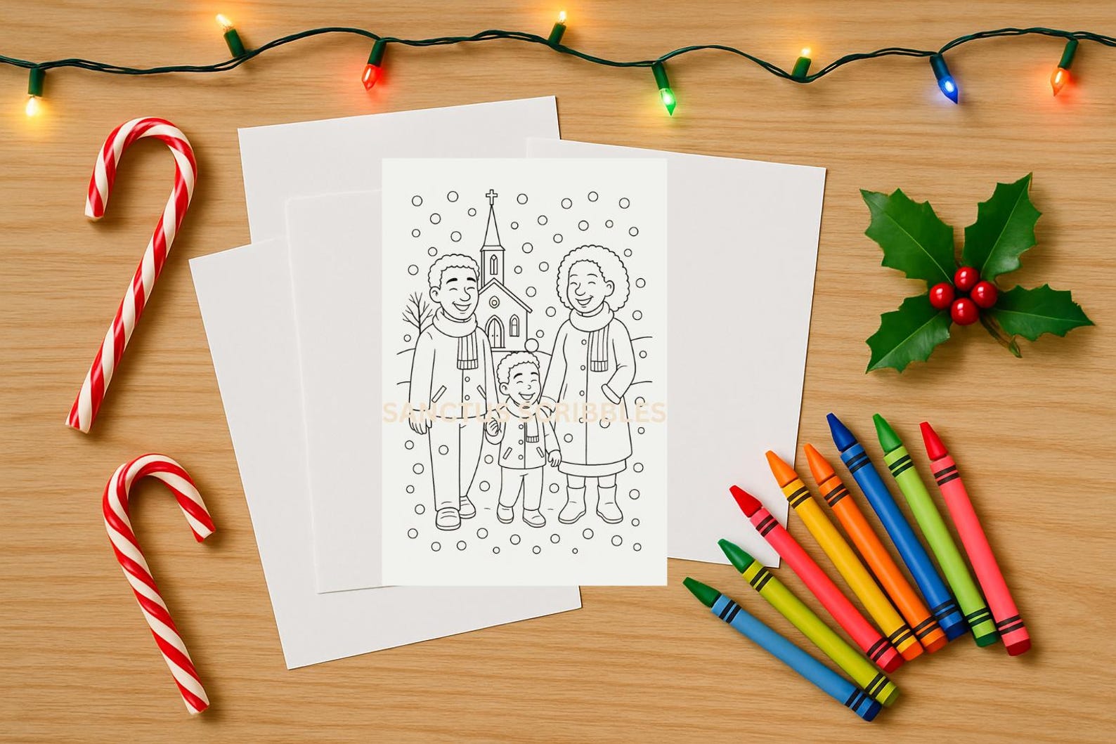Catholic Family Leaving Mass in the Snow |winter Coloring Page ...