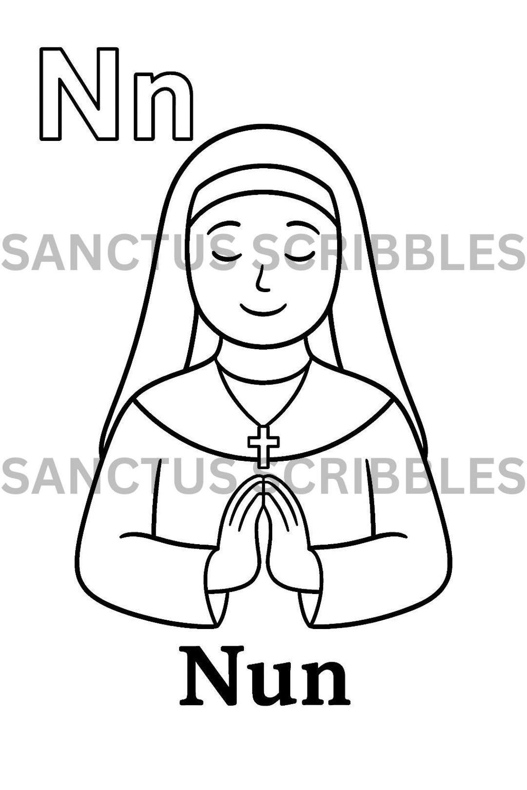 Catholic Alphabet | N is for Nun | Christian | Learning | Coloring Page ...