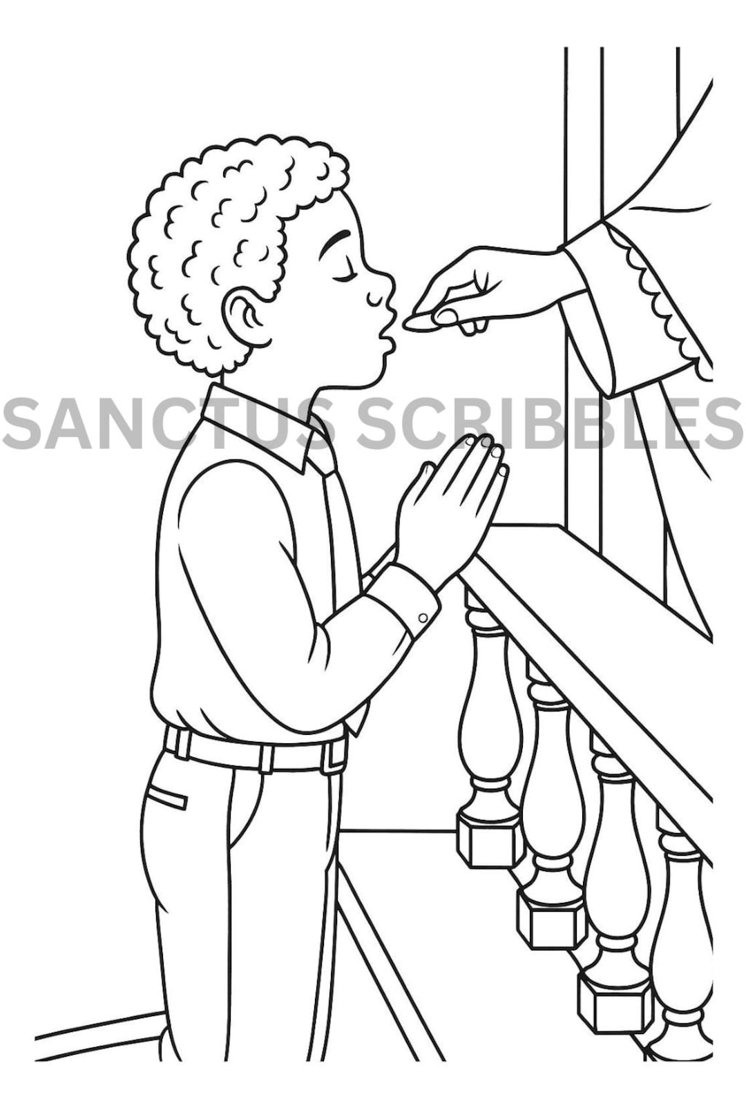 Young Boy Kneeling to Receive Holy Communion at the Altar Rail ...