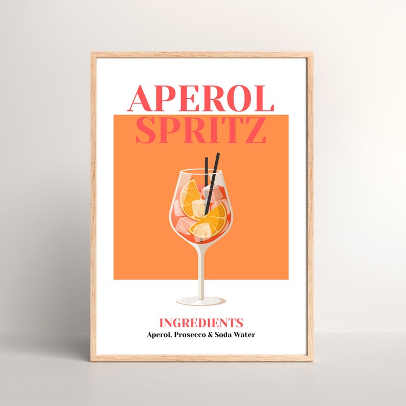 Aperol Spritz Poster | Cocktail Recipe Printable Wall Art | Digital ...