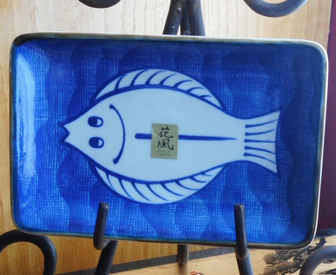 Vintage Sushi Plate. Pottery. Kafuh Japan. Never Used. Cobalt Blue ...