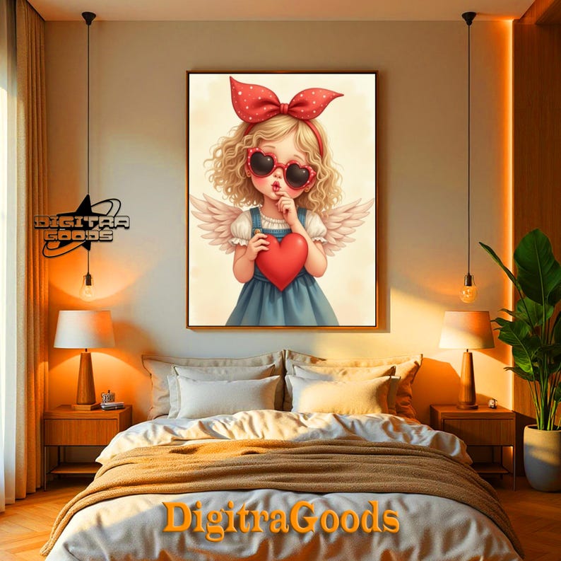 Cupid Angel Girl Valentine Printable Wall Art Cute Heart Angel Nursery ...