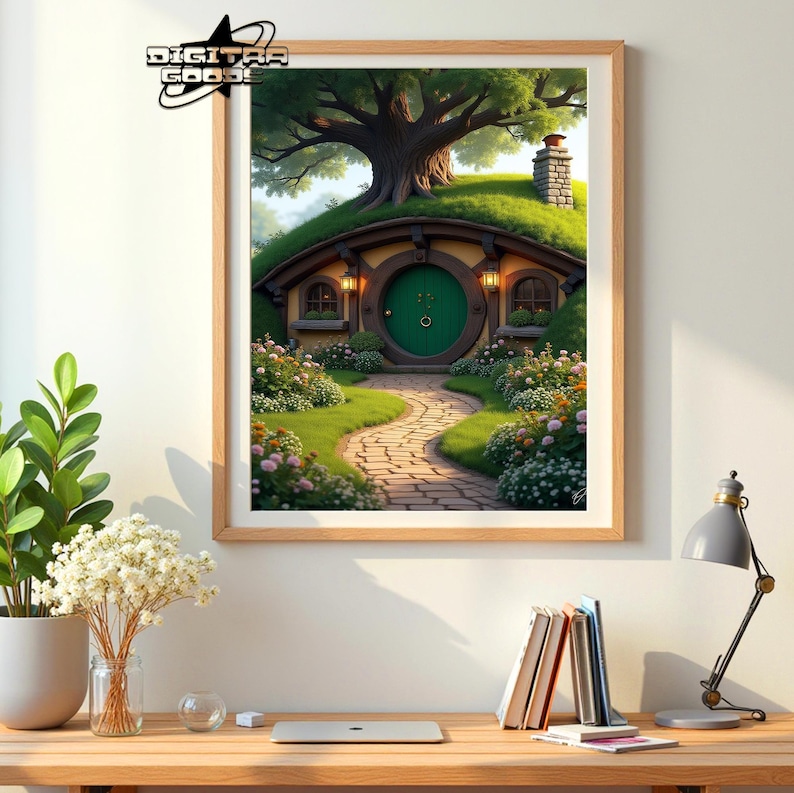 Hobbit House Under Tree in the Shire Cozy Round Door Cottage Landscape ...