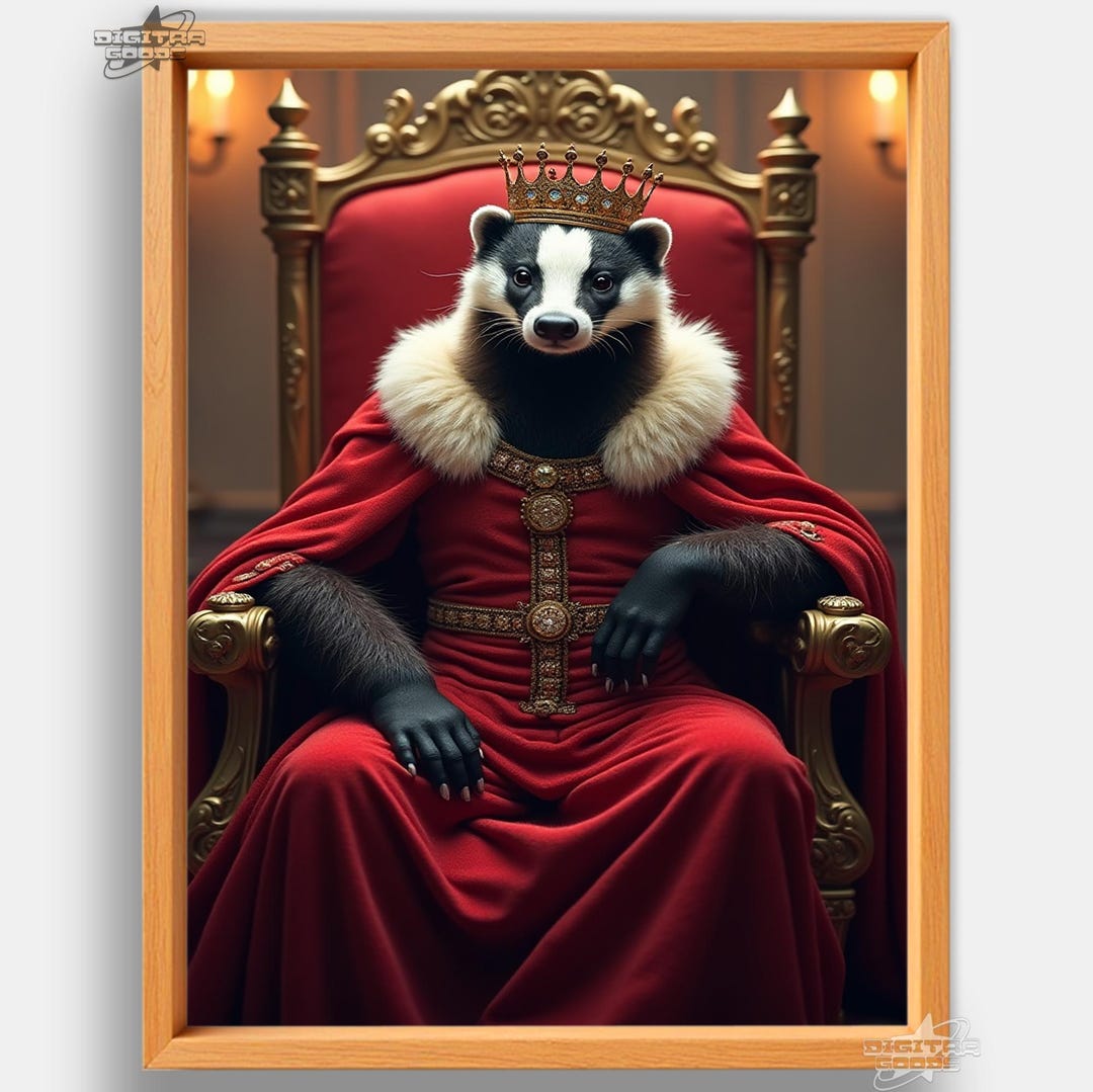 Regal Badger King Wall Art Royal Animal Portrait Crowned Badger Throne ...
