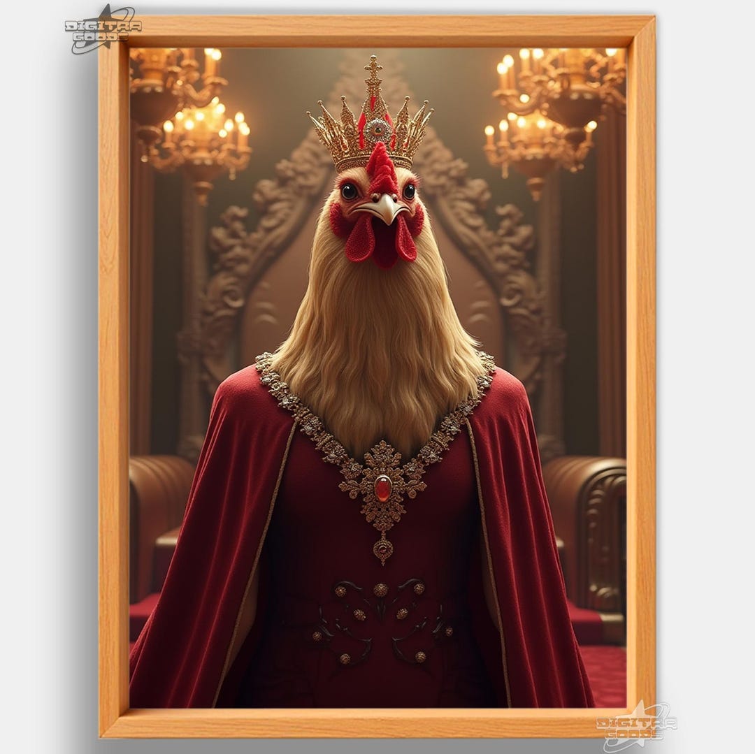Royal Rooster King Portrait Wall Art Regal Chicken Throne Artwork ...