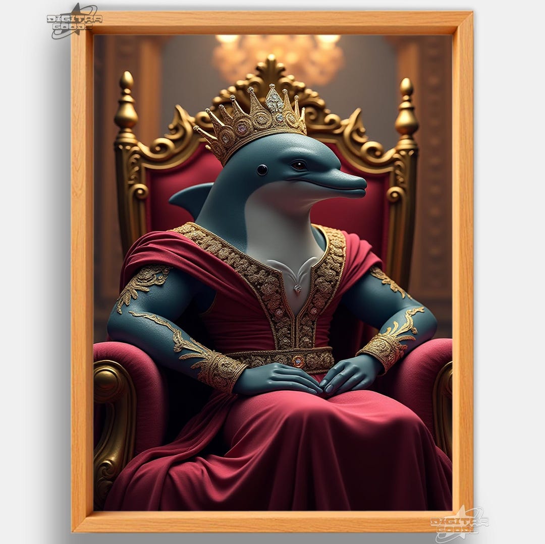 Dolphin Queen Portrait Wall Art Royal Sea Animal Fantasy Artwork Ocean ...