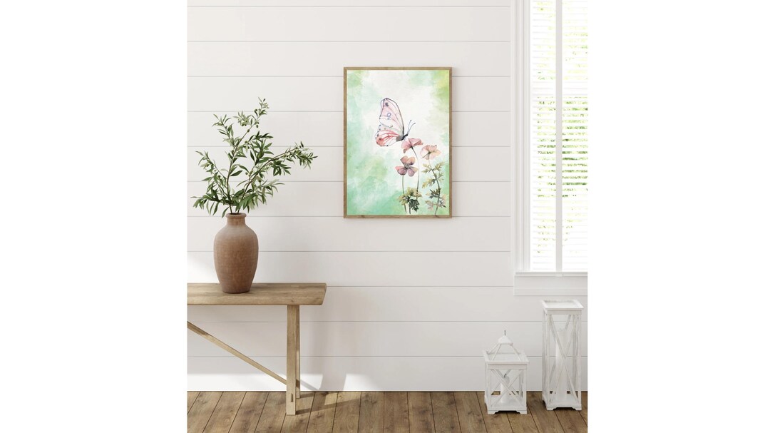 Pastel Butterfly & Flower Poster | Digital Printable File | Unframed ...