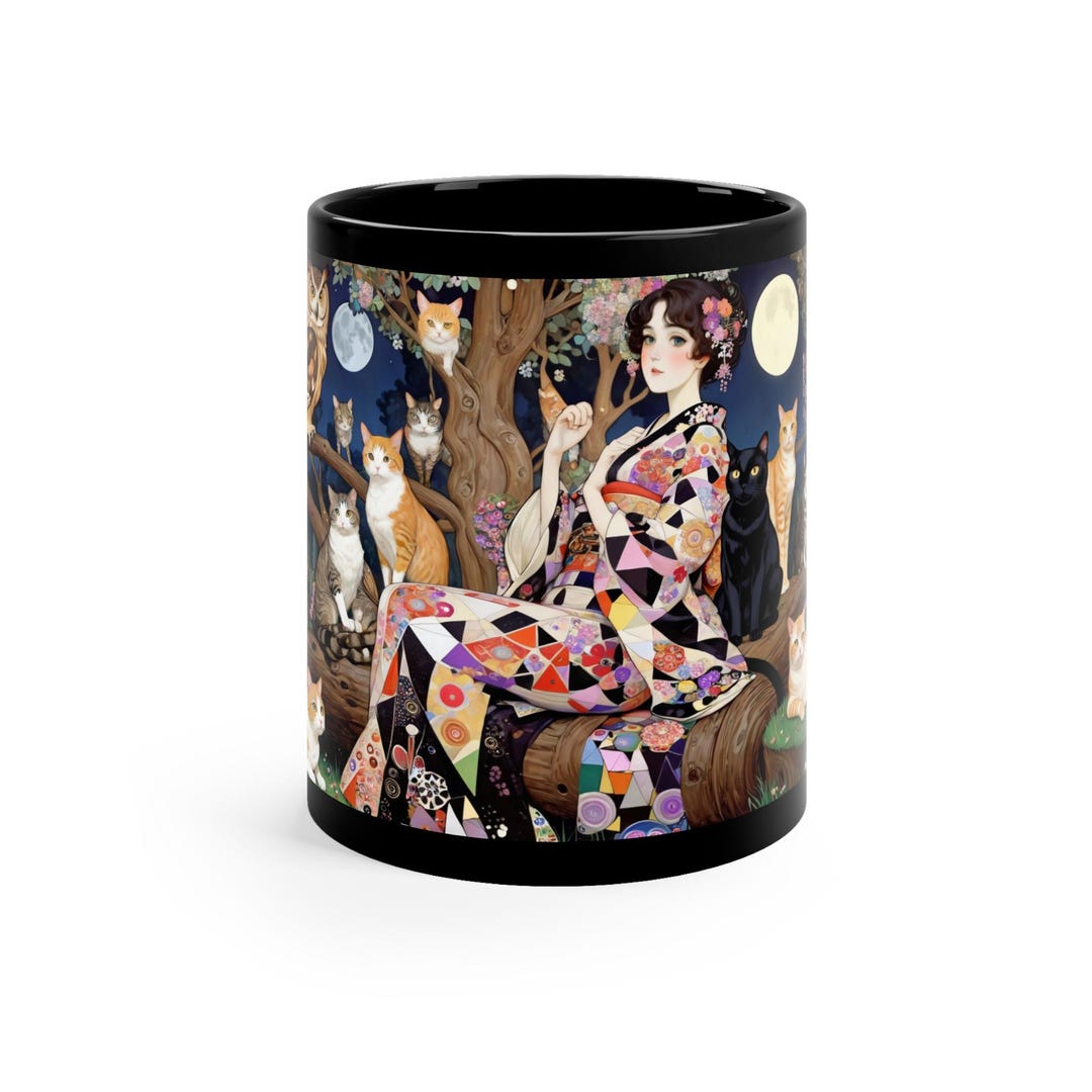 Mug, Moonlit Forest, Geisha Woman and Animals, Japanese Design Coffee ...