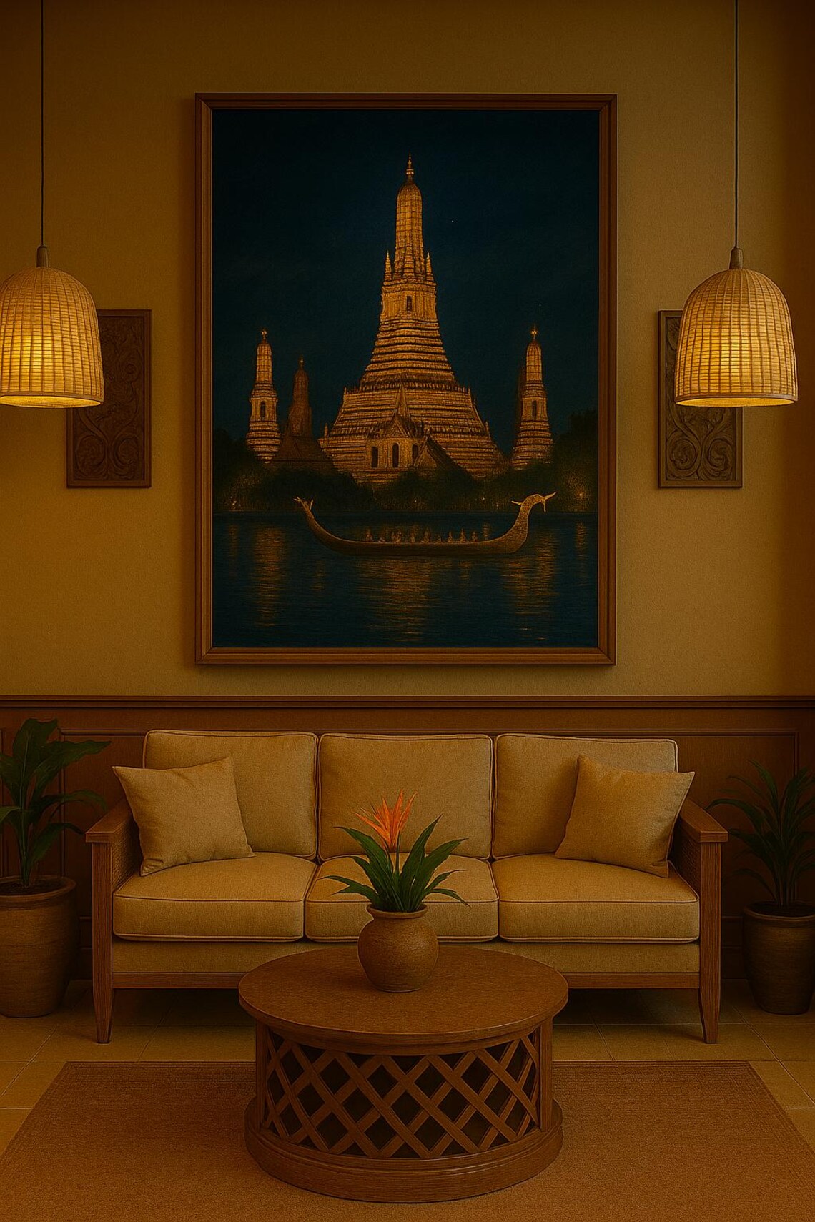 Wat Arun at Night Poster – Bangkok Temple Wall Art – Royal Barge ...