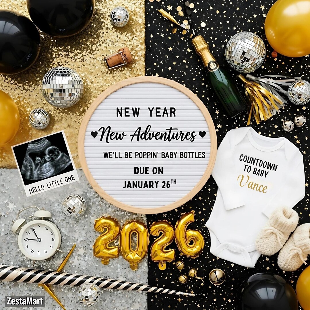 New Year's Eve Pregnancy Announcement: Editable Baby Reveal (digital ...